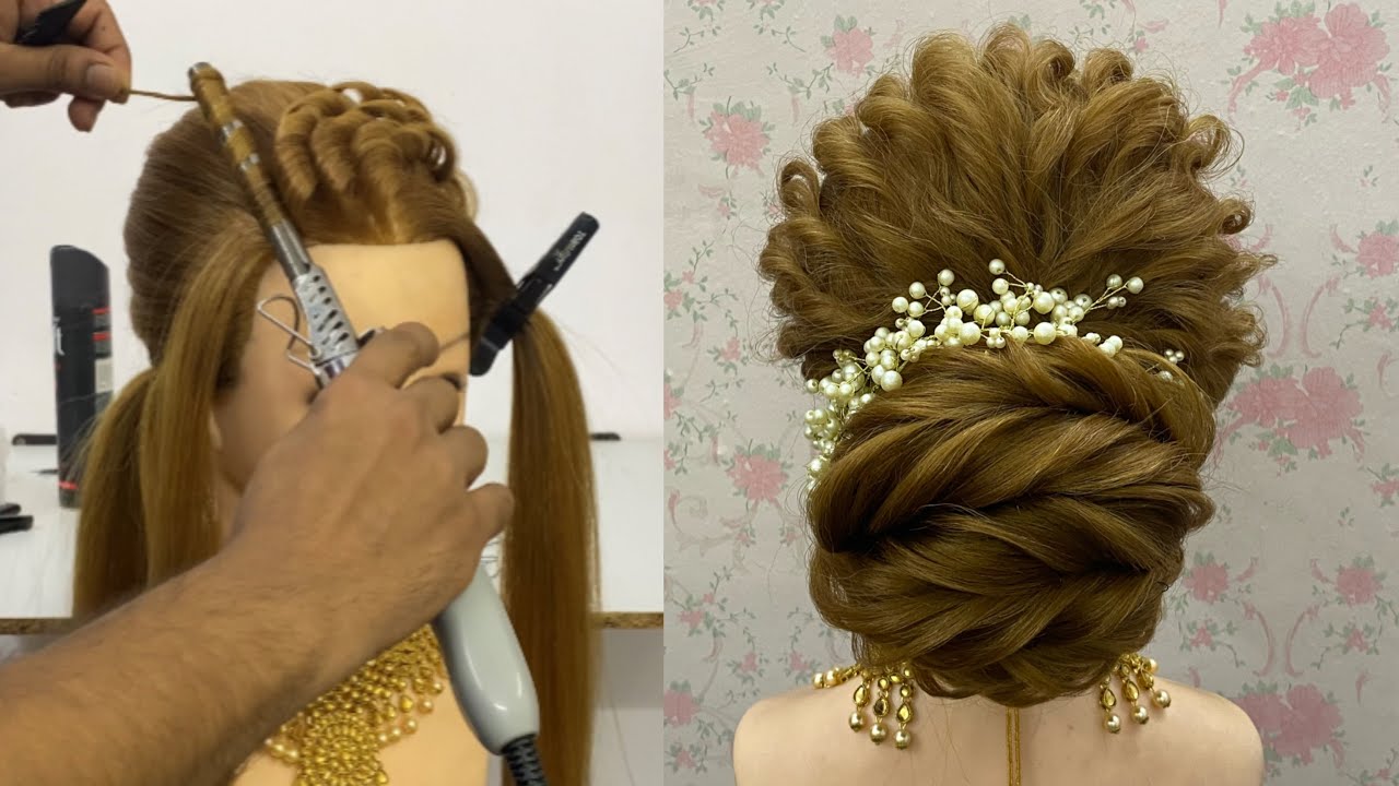 Front hair style for wedding | Front hair style with bun | curly ...