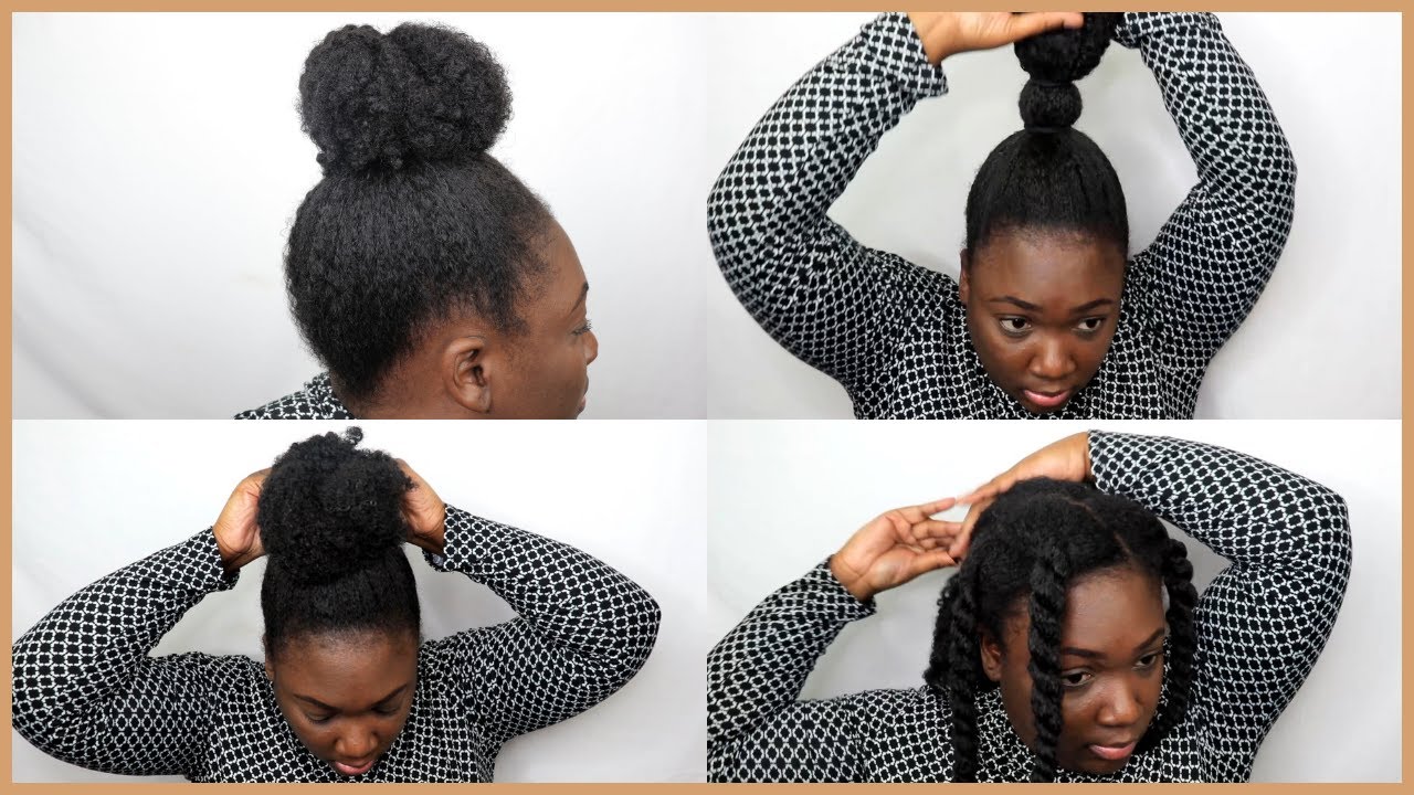 High bun on natural hair - YouTube