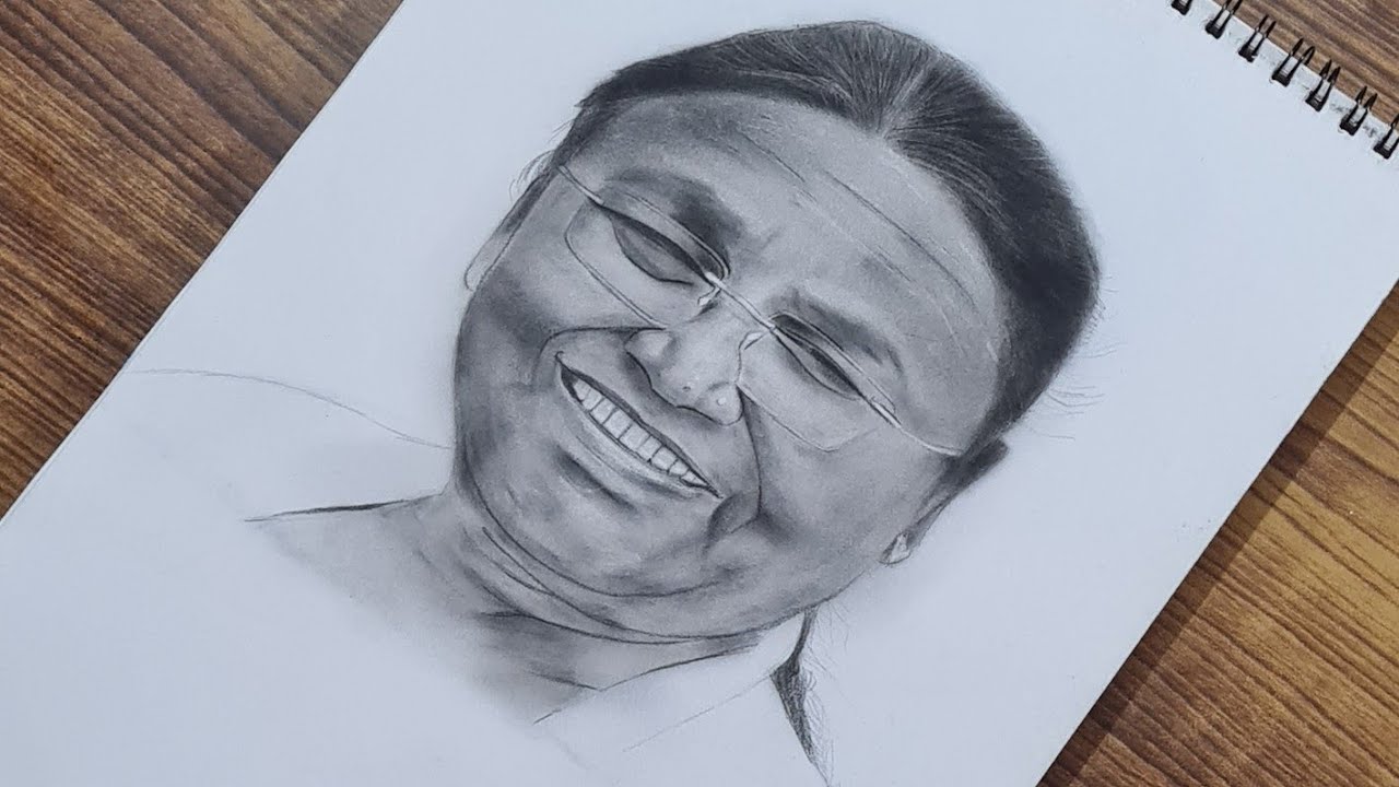 Indian President Shrimati Draupadi Murmu Portrait - Charcoal Portrait ...