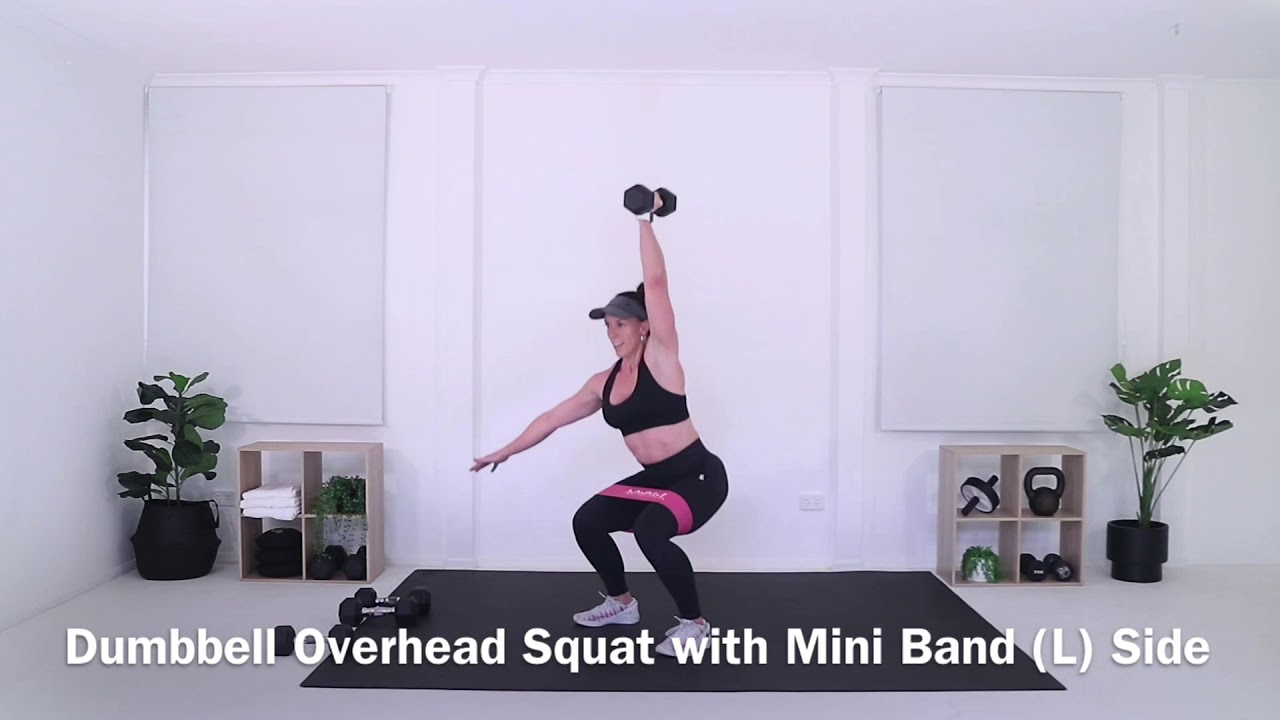 Dumbbell Overhead Squat with Mini Band (L) Side - YouTube