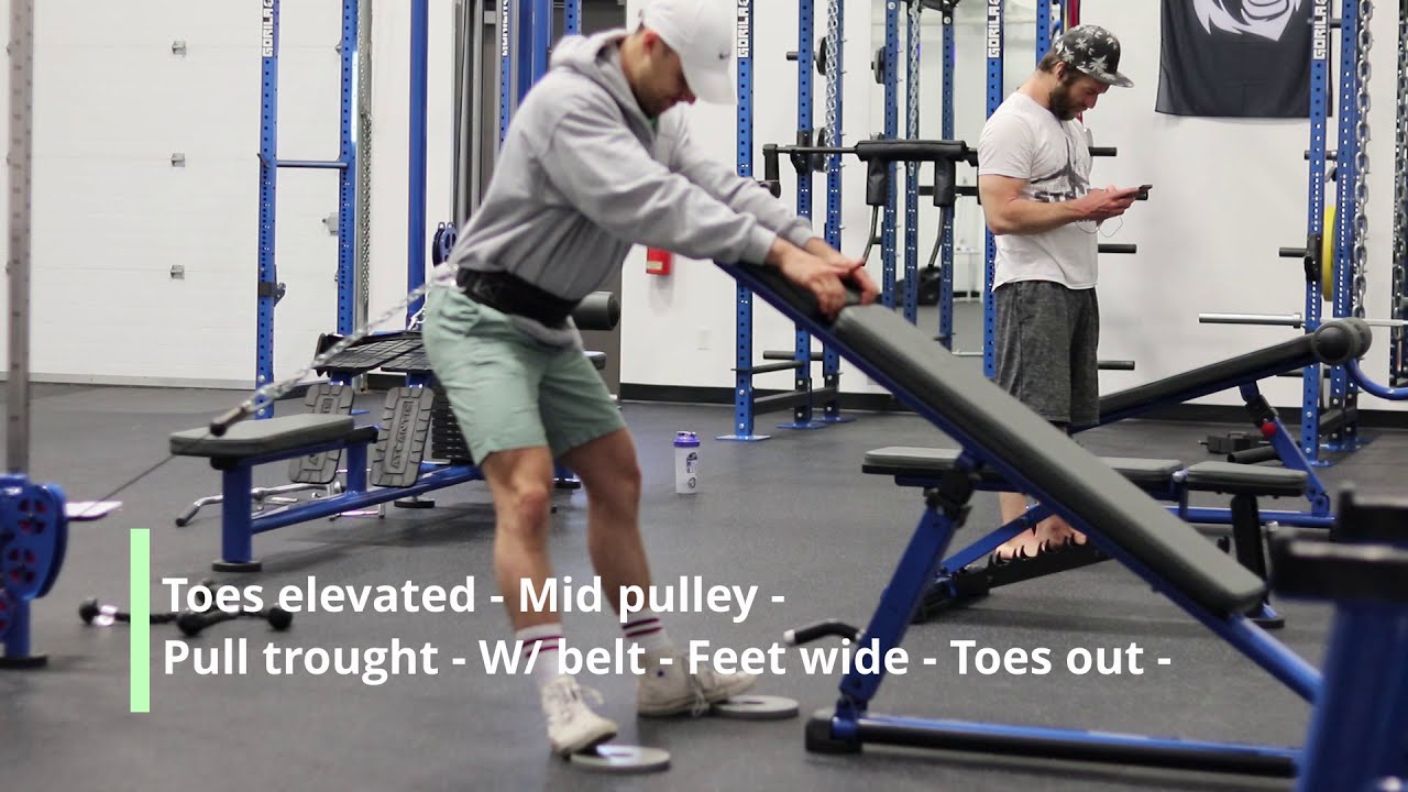 Toes elevated - Mid pulley - Pull trought - W/ belt - Feet wide - Toes ...
