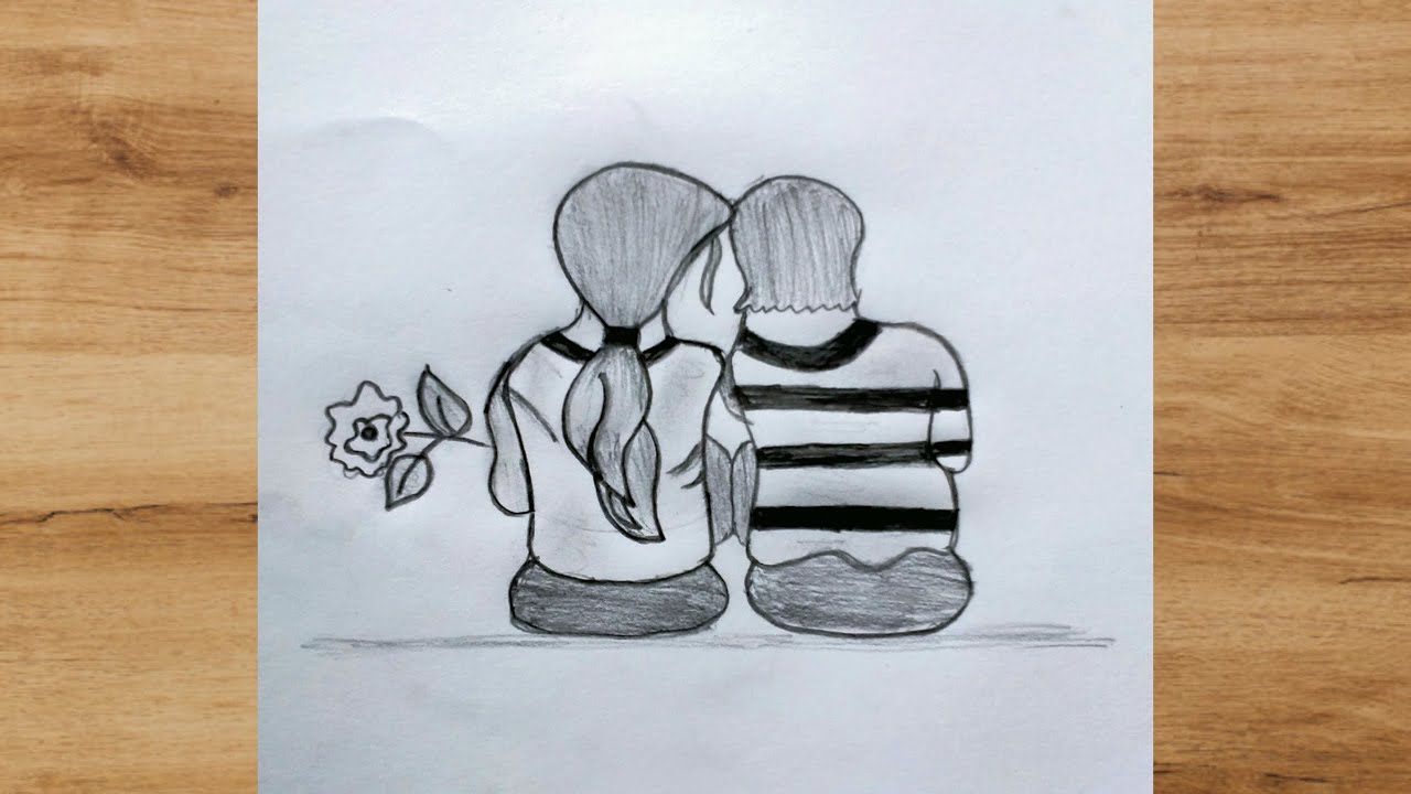 how to draw two best friends sitting together easy | Couple sitting ...