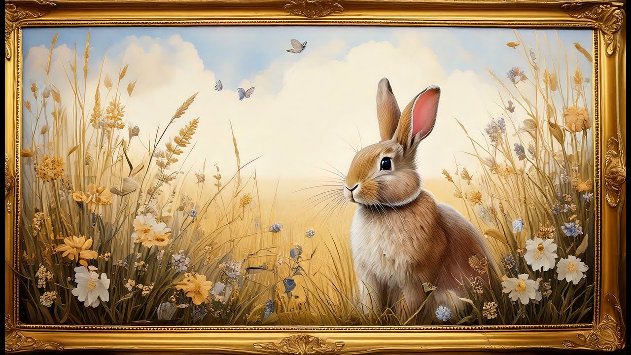 Easter Bunny Amidst Wildflowers | Elegant Gold Framed TV Art ...