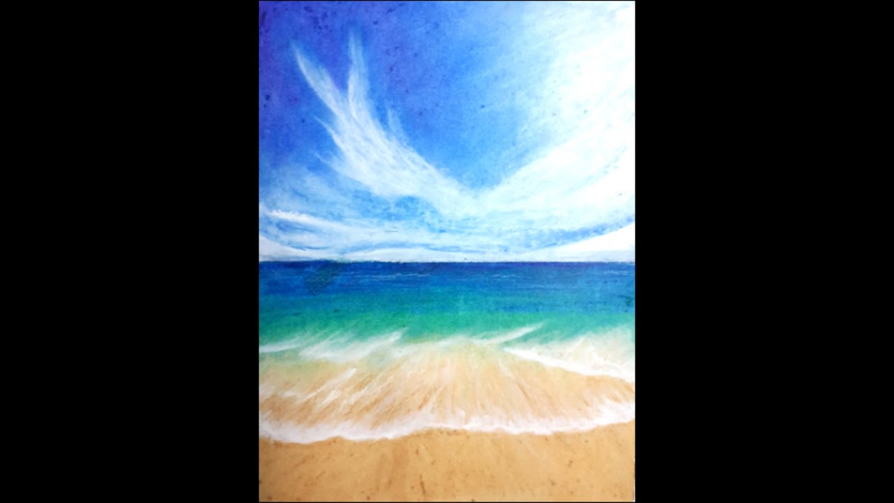 Beach Scenery Drawing With Oil Pastel ||Step By Step For Beginners ...