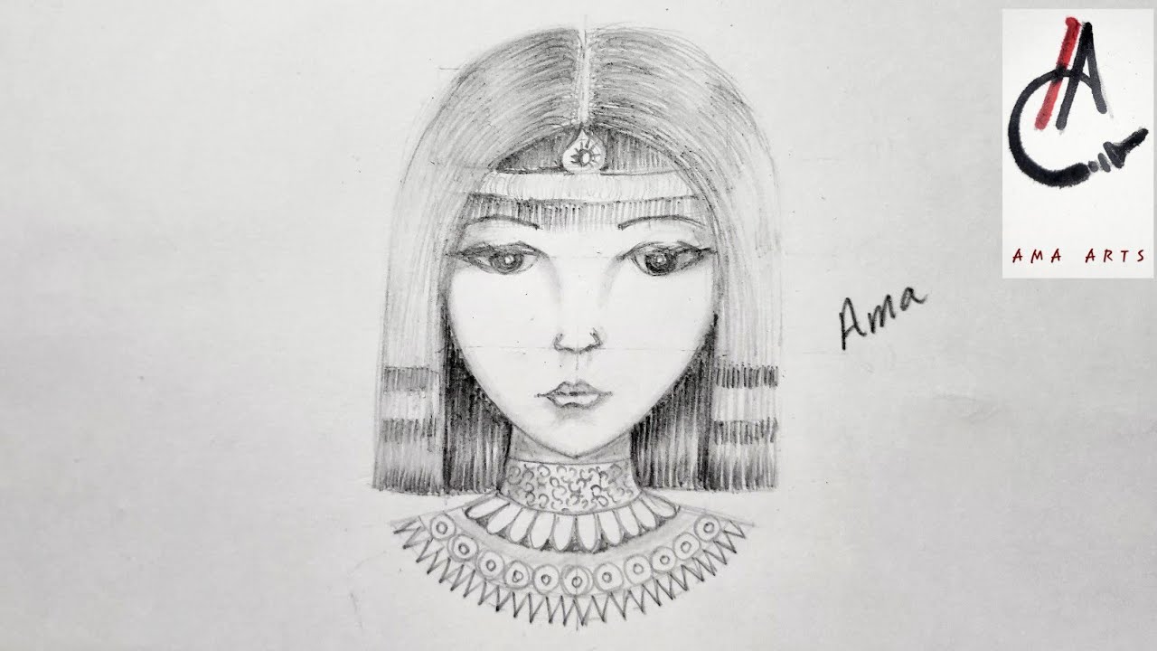 How to draw an Egyptian Queen 》 Pencil Art - YouTube