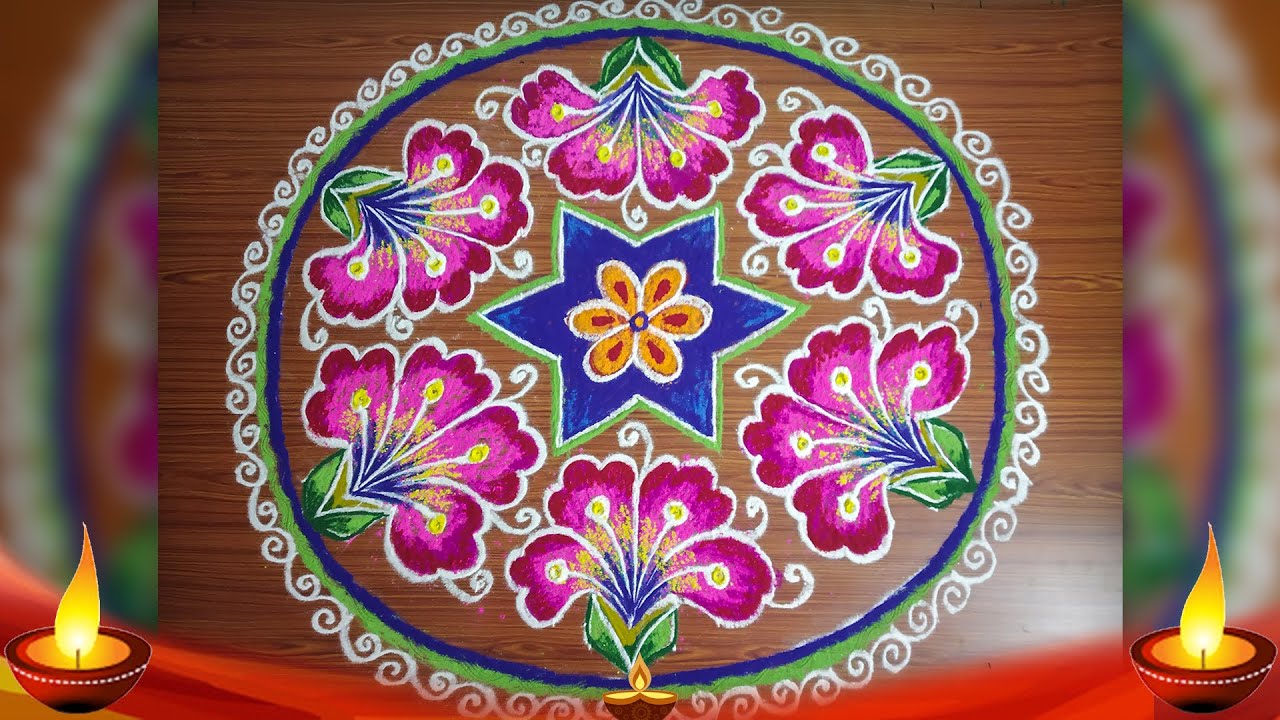 super rangoli/rangoli with dots/ colorful rangoli/17x9 dots - YouTube