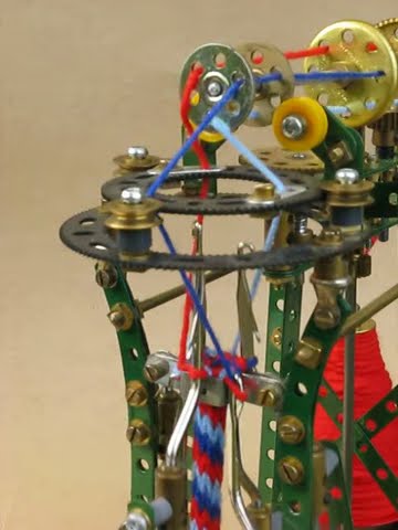 Meccano 3-yarn French knitting machine - the knitting process in slow ...