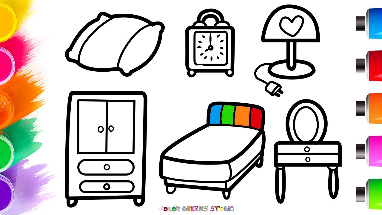 How to Draw a Bedroom ( Bed, Pillow, Nightstand..) | Easy Drawing ...