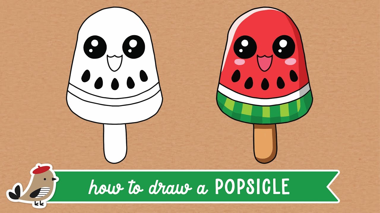 How To Draw A Cute Watermelon Popsicle | Easy Drawing For Kids - YouTube