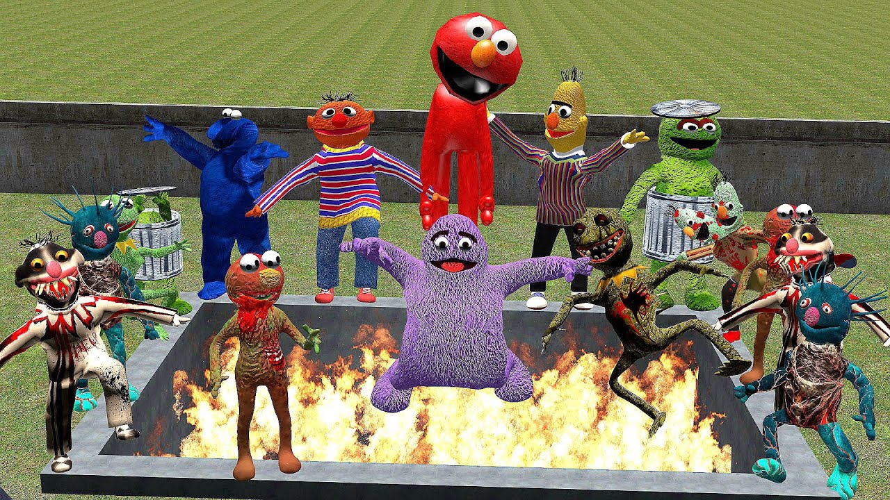DESTROY GRIMACE SHAKE, ELMO FAMILY, ZOMBIE ELMO In Garry's Mod! - YouTube