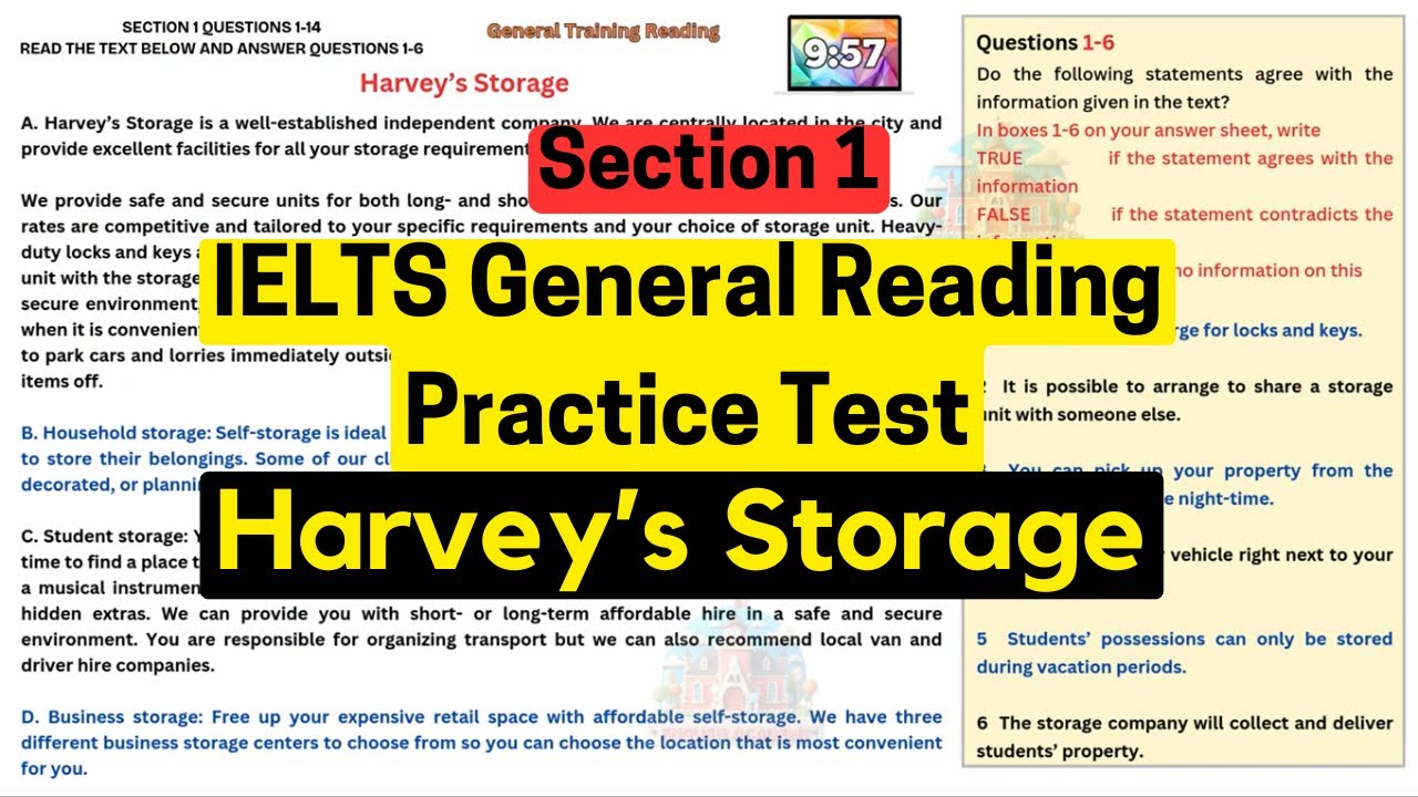 IELTS general reading practice test | Harvey's storage reading test ...