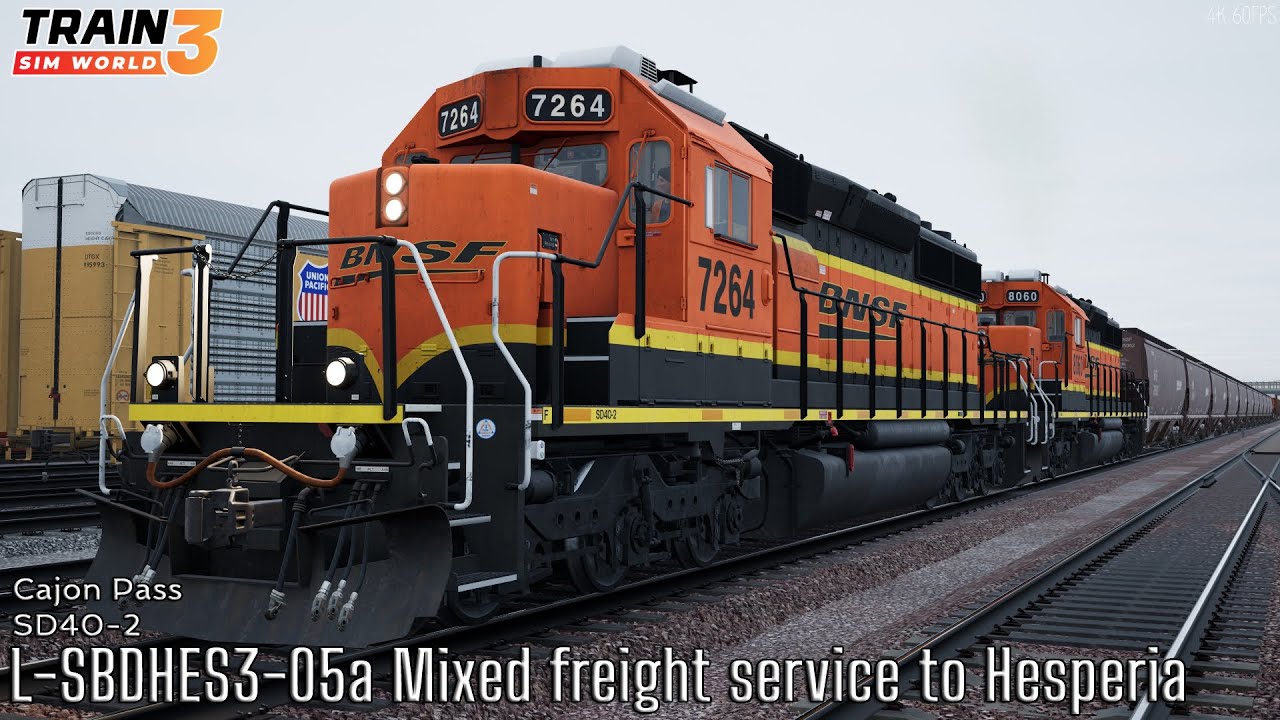 L-SBDHES3-05a Mixed freight service to Hesperia - Cajon Pass - SD40-2 ...