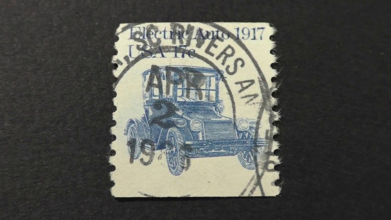 Postage stamp. USA. Electric Auto 1917. Price 17 cents - YouTube