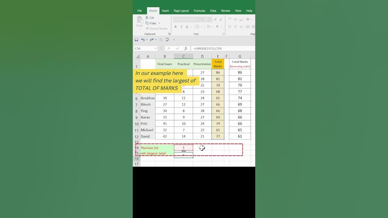 Find nth LARGEST value in Excel #shorts #youtubeshorts #excel #shortsyoutube #largest # ...