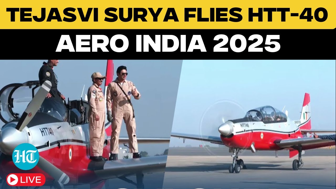 Aero India 2025 Live | BJP MP Tejasvi Surya Flies HTT-40 Trainer Aircraft At Aero India 2025 ...