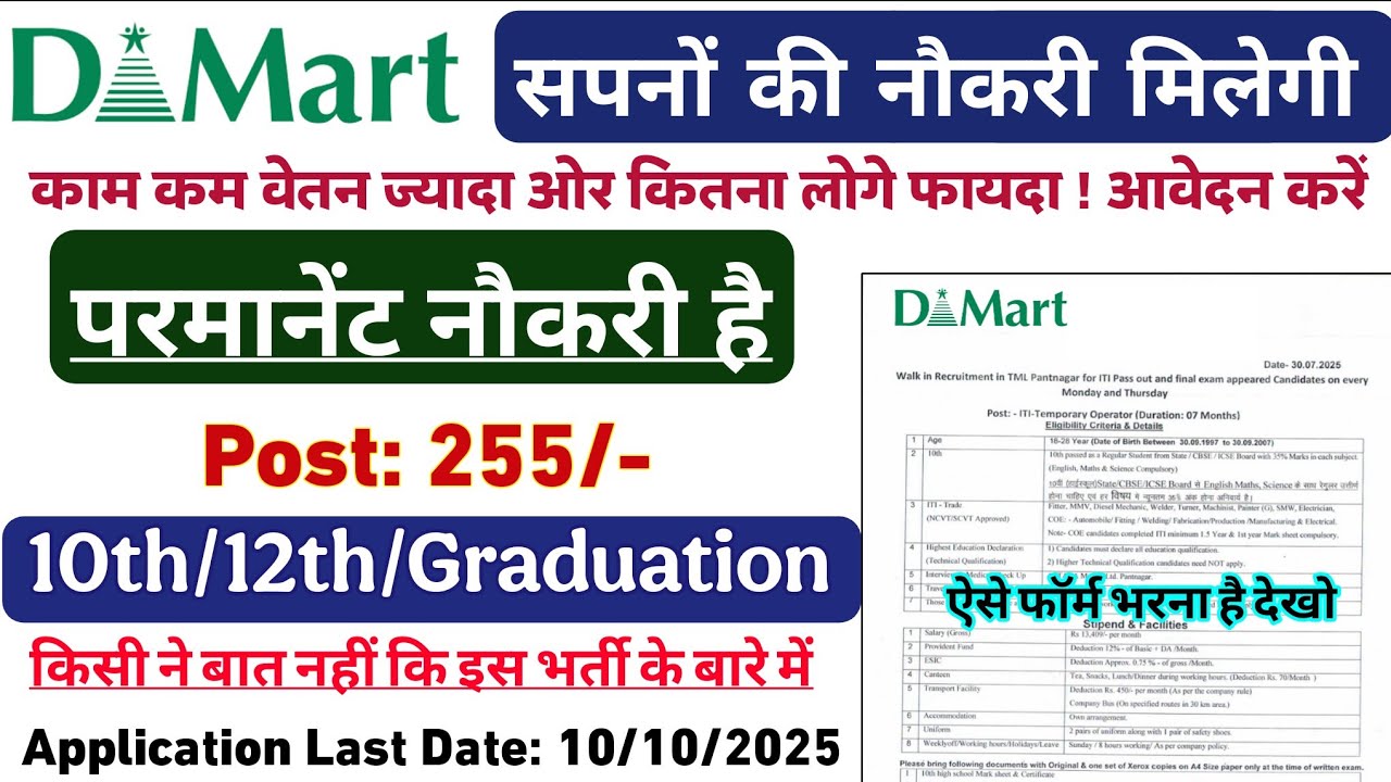 D Mart Recruitment 2025 | बढ़िया सैलरी Post: 255/- D Mart Job Vacancy ...
