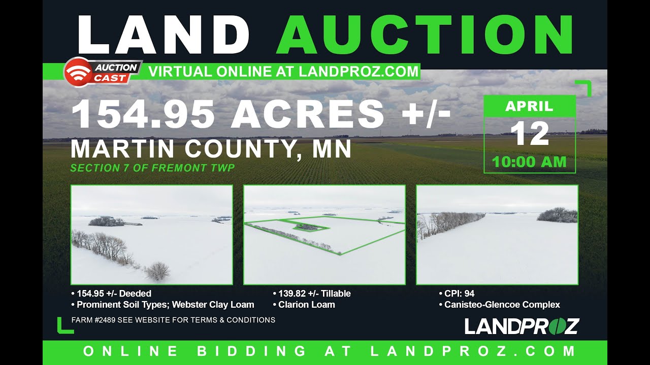 154.95 ACRES +/-MARTIN COUNTY, MN Land Auction - YouTube