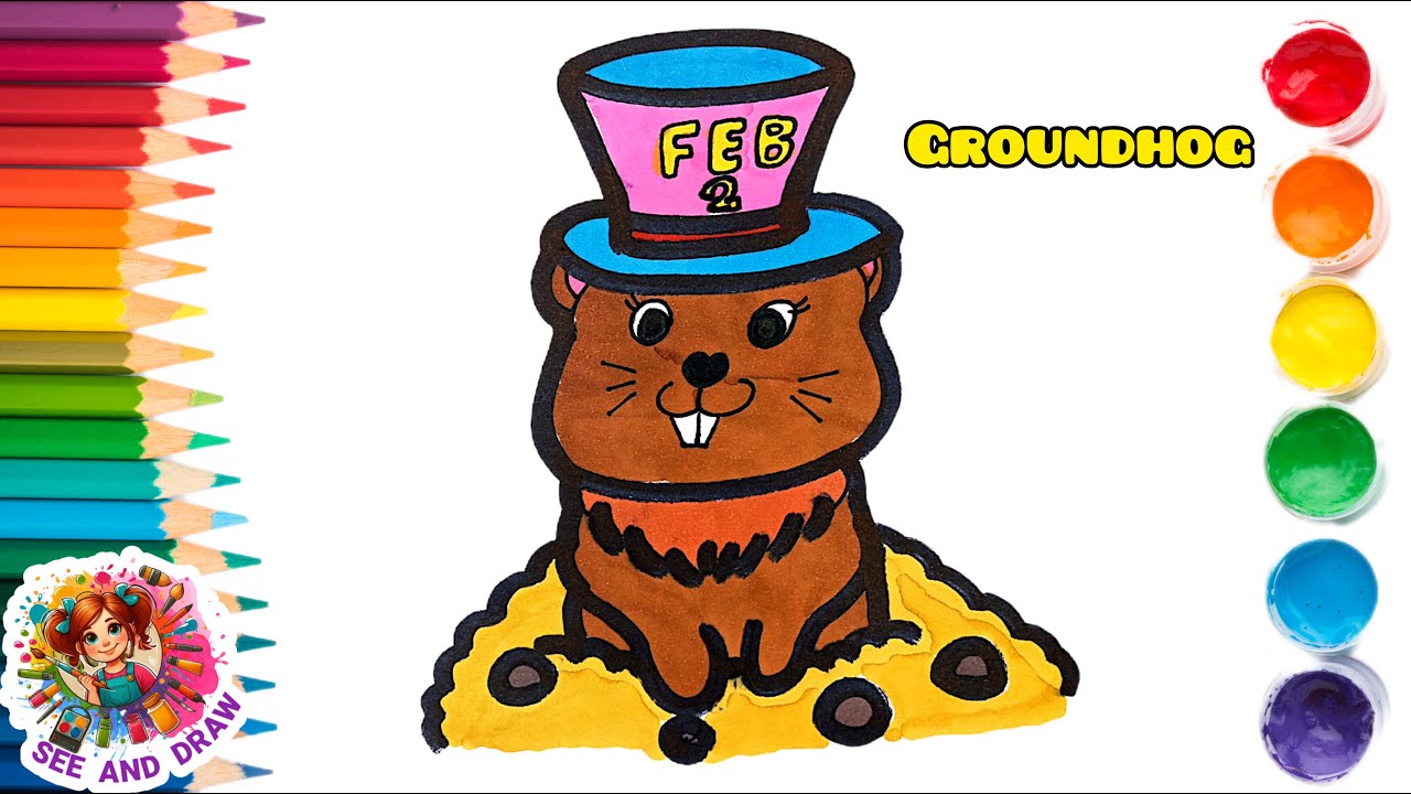 How to draw a groundhog step by step|groundhog drawing easy|happy ...