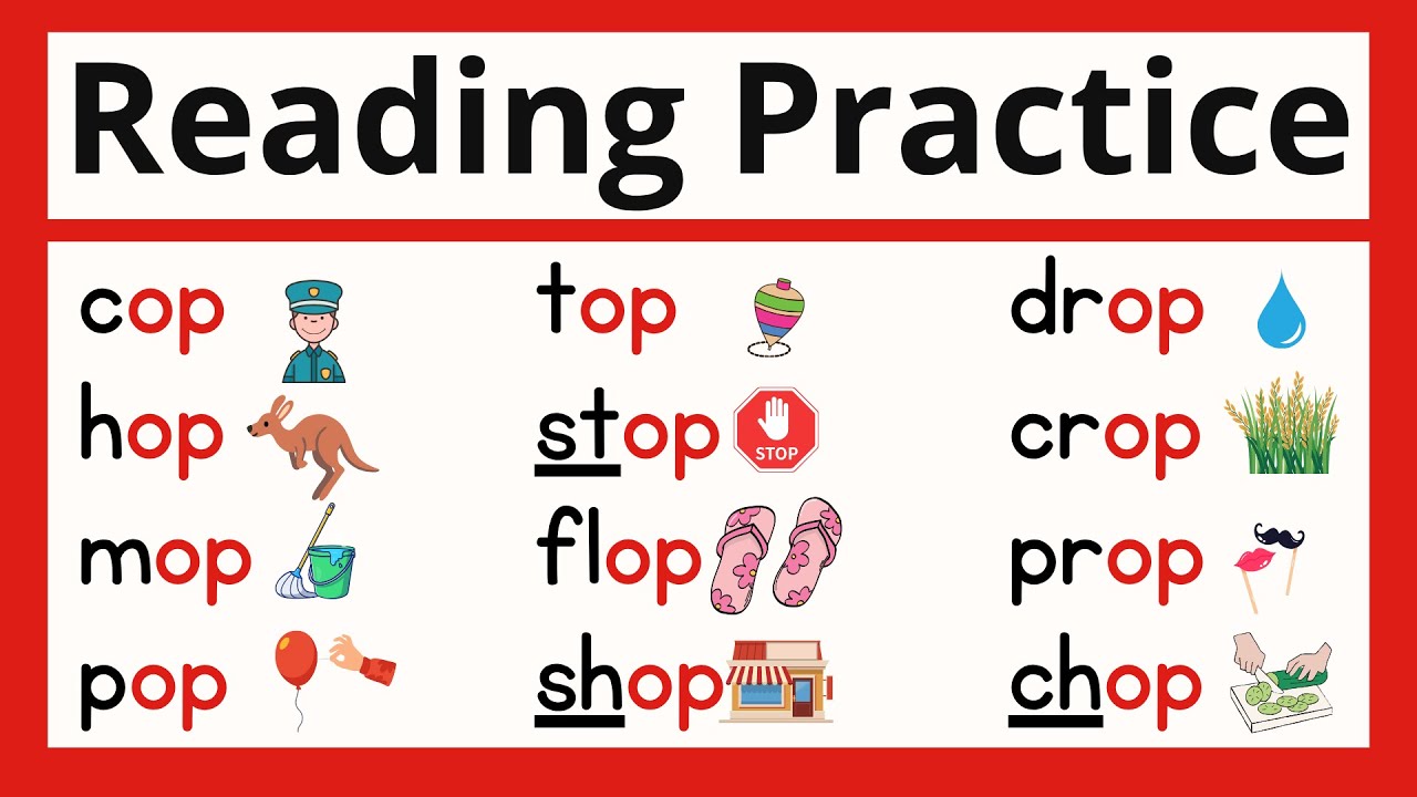 Word Family OP Words Reading Practice with Phonics CVC Words - YouTube