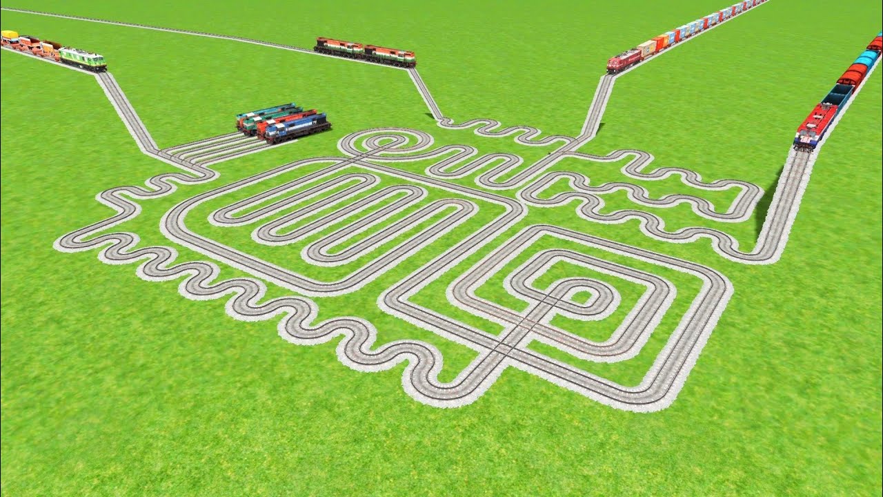 NINE TRAINS CROSSING CAREFULLY SQUARE CIRCLES WITH RISKY SNAKE 🐍 TRACKS ...
