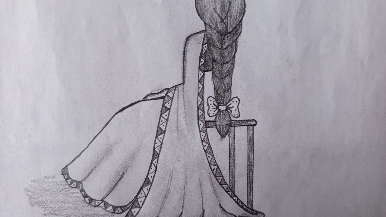 How to draw a easy sitting Girl back drawing || easy Girl drawing ...