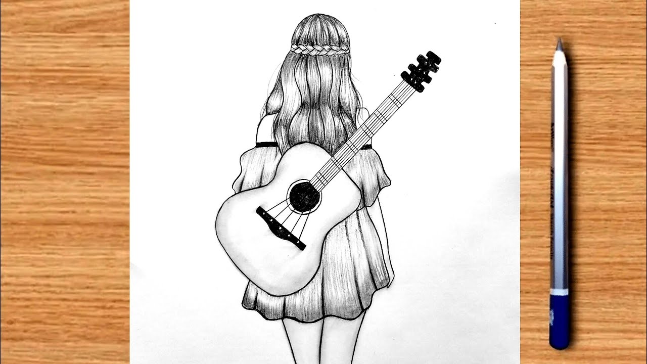 How to draw A Girl Wearing Guitar||Pencil Sketch for Beginners||Easy ...
