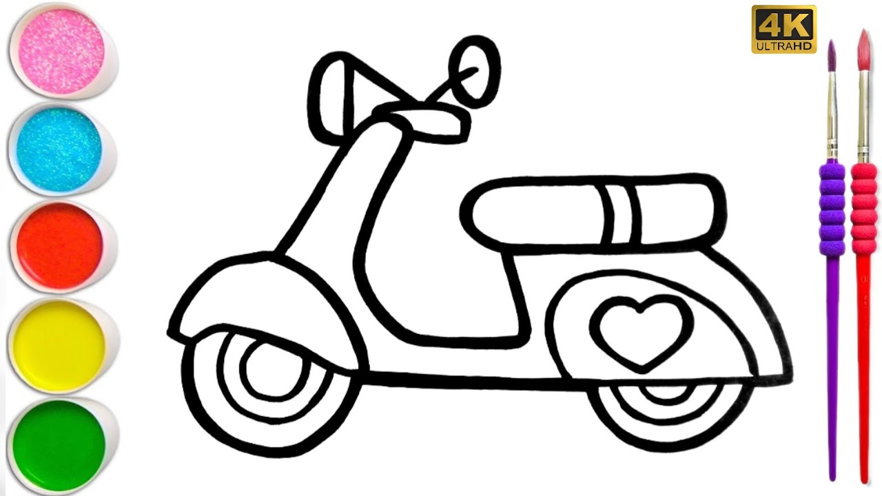 How to draw a Girl Riding Vespa for kids | Easy step by step drawing ...