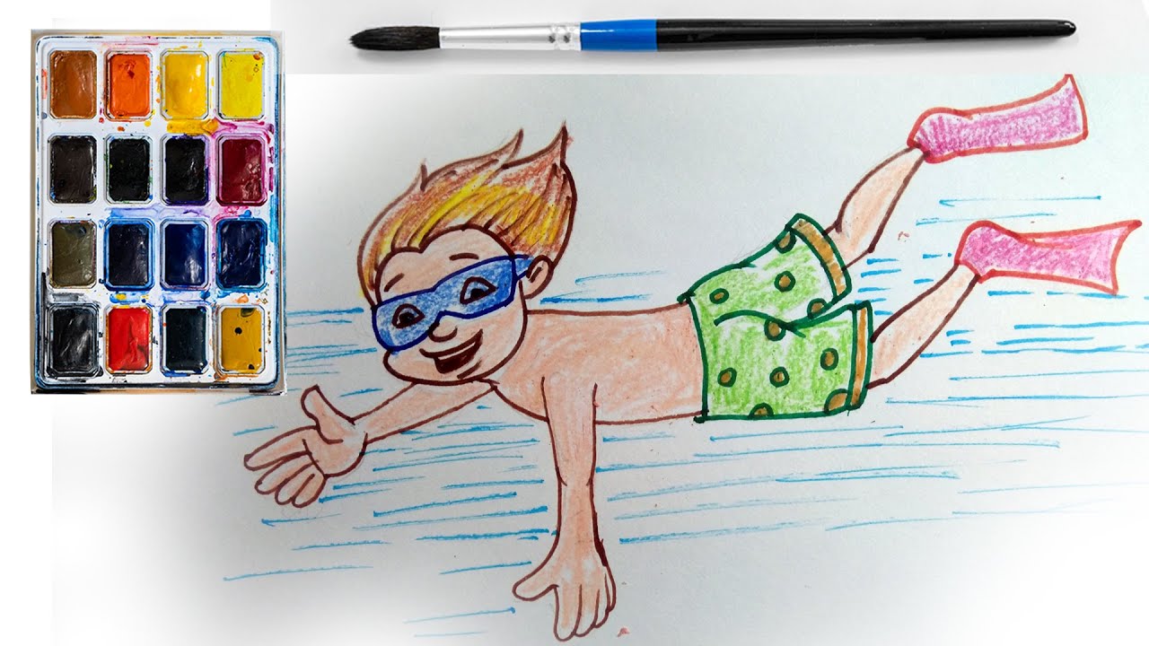 How To Draw A Swimmer For Kids #swimmer - YouTube