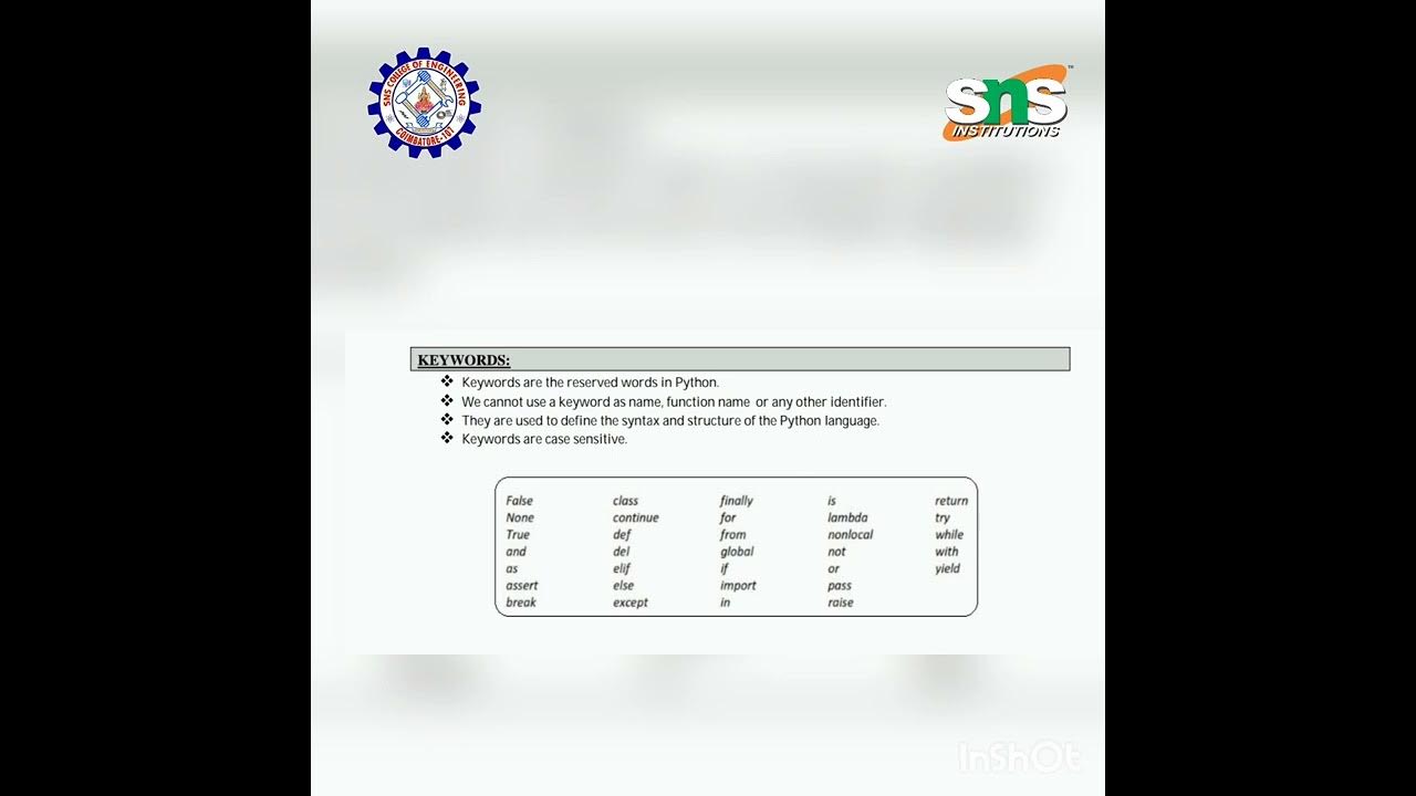 SIVAGAMI R| variables, keywords, expression in python | SNS INTEGRATION - YouTube
