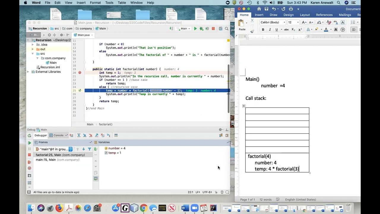220 Recursion part3 factorial method trace - YouTube