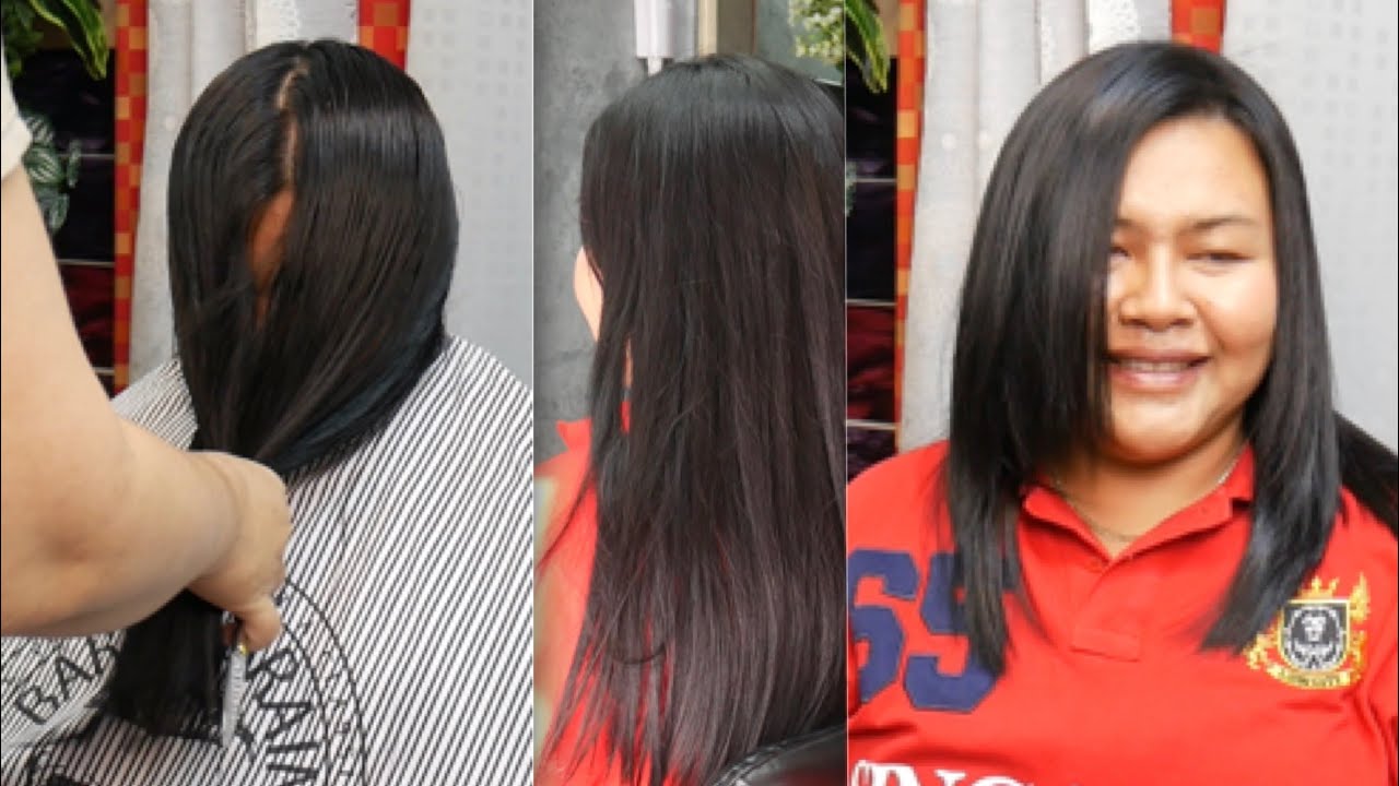 Slide haircut from straight hair ซอยผมยาว ตัดผมยาว ผมผ่านการยืดมาแล้ว ...