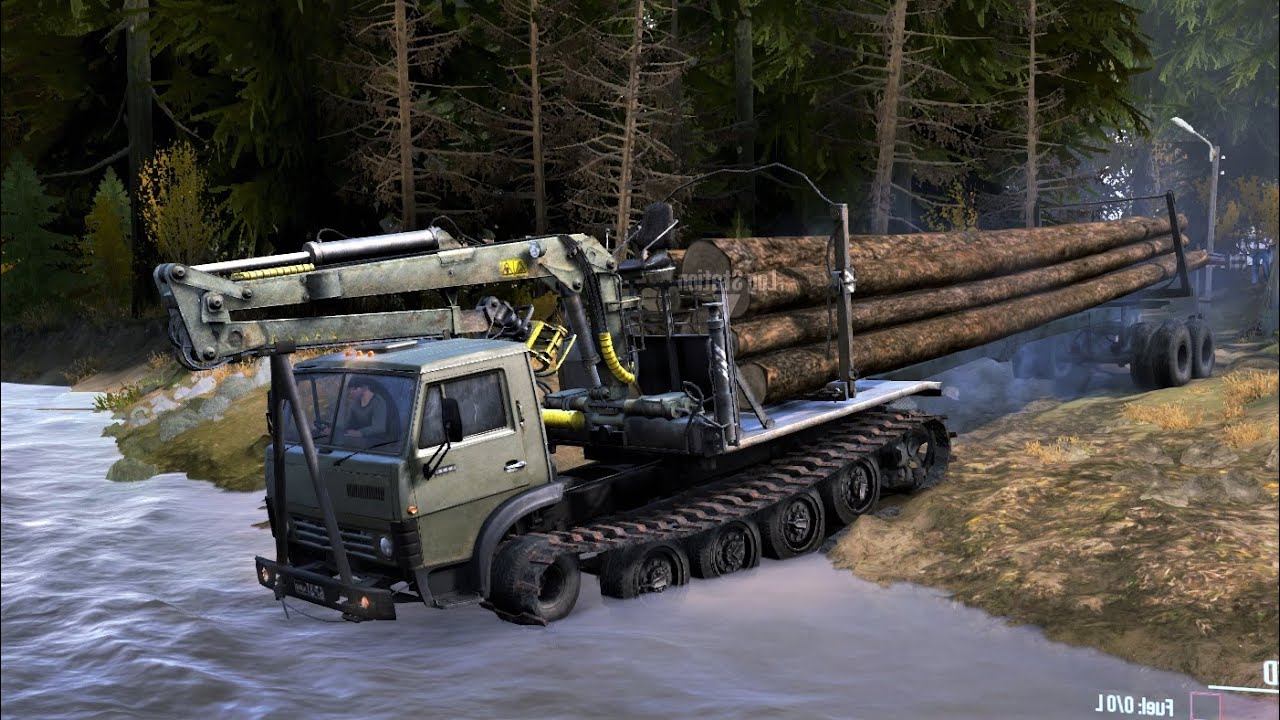 Spintires Mudrunner - Kamaz 4310 Quad Tracked - Driving Offroad Transporting Trailer Logging ...