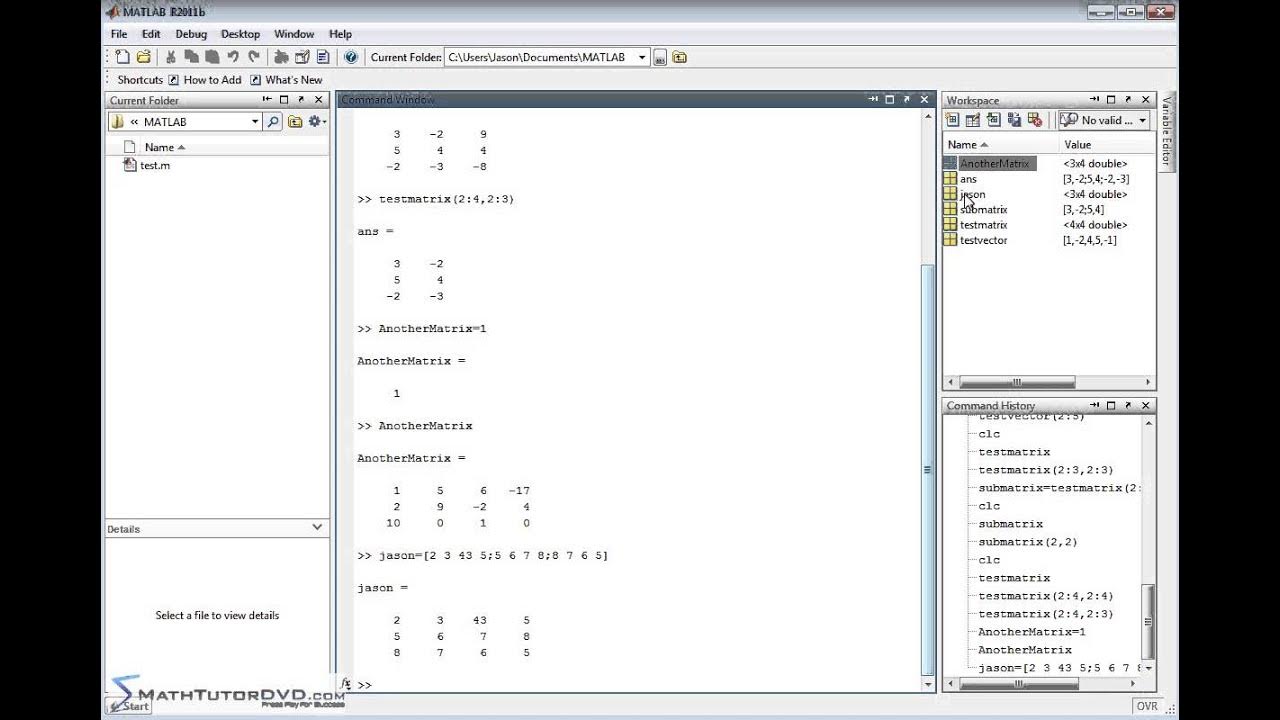 Matlab - Sect 36 - Inputting Matrices and Extracting Elements - Part 2 - YouTube