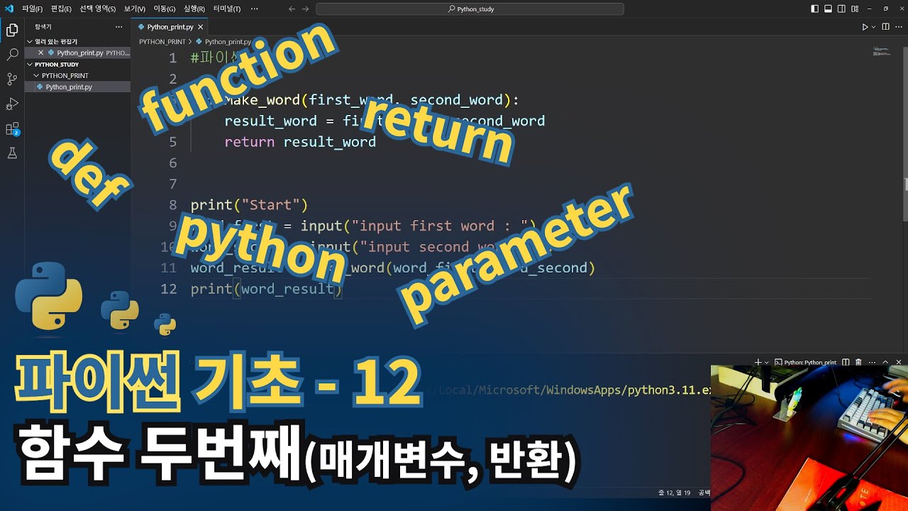 파이썬python 기초 함수 매개변수 반환 Youtube