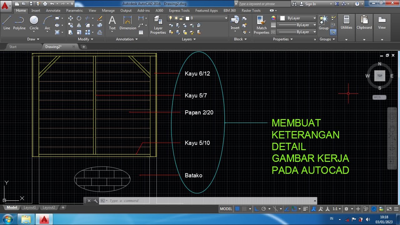Cara Membuat Keterangan Detail Gambar Kerja Pada AutoCAD - YouTube