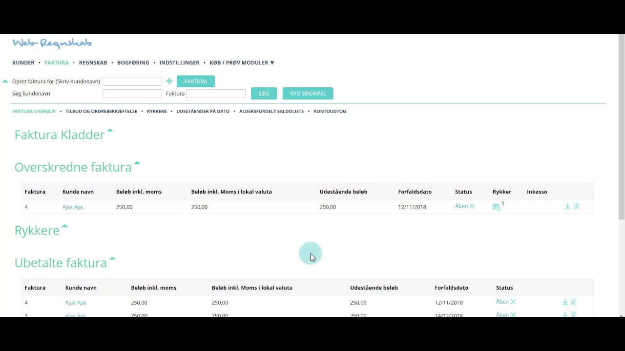 Fakturering i Web-Regnskab - YouTube