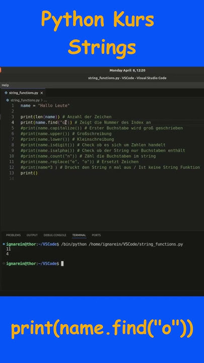 Python Kurs 4 - Strings / print(name. find("n")) - YouTube