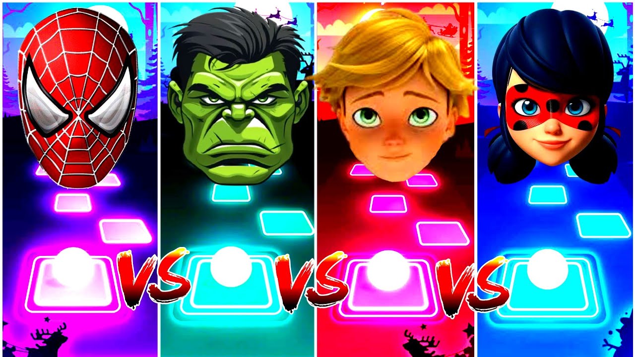 Spider-man 🆚 Green Hulk 🆚 Miraculous ladybug 🆚 Chat noir 🆚 Tiles Hop,🎶 ...