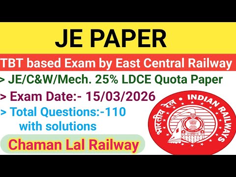 15/03/2026 (East Central Railway) TBT JE Paper solution @ChamanLalRailway #tech #technical #ame #ecr