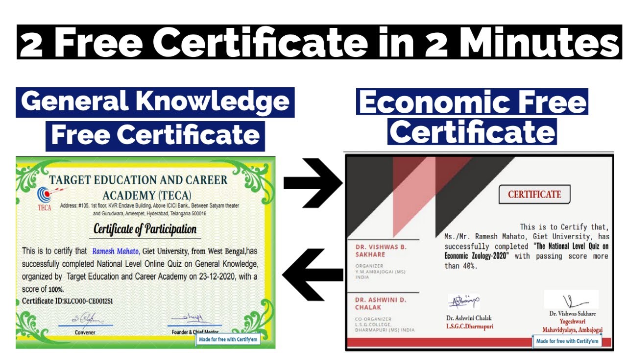 2 Free Certificate in 2 Minutes | Economic Free Certificate | General ...