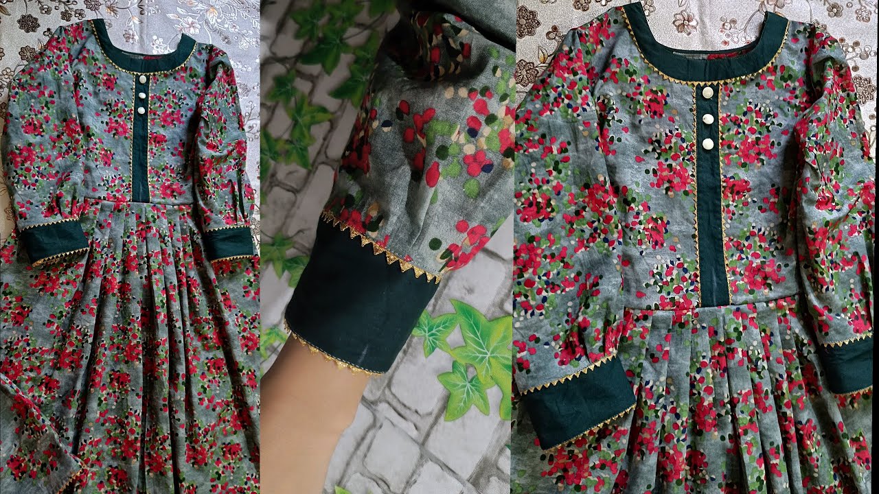 printed frock design cutting and stitching - YouTube