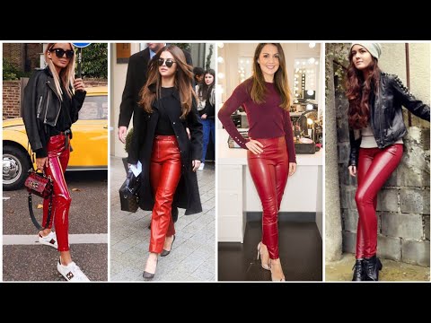 Adorable stunningly and stylish red leather tight pants outfits ideas for women and girls Fashion❤️