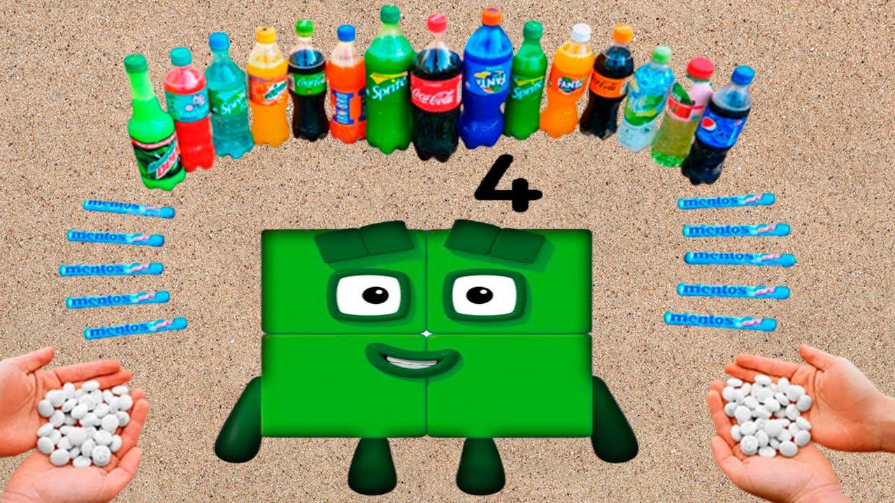 Numberblocks 4 in the Hole with Orbeez, Popular Sodas & Mentos - YouTube