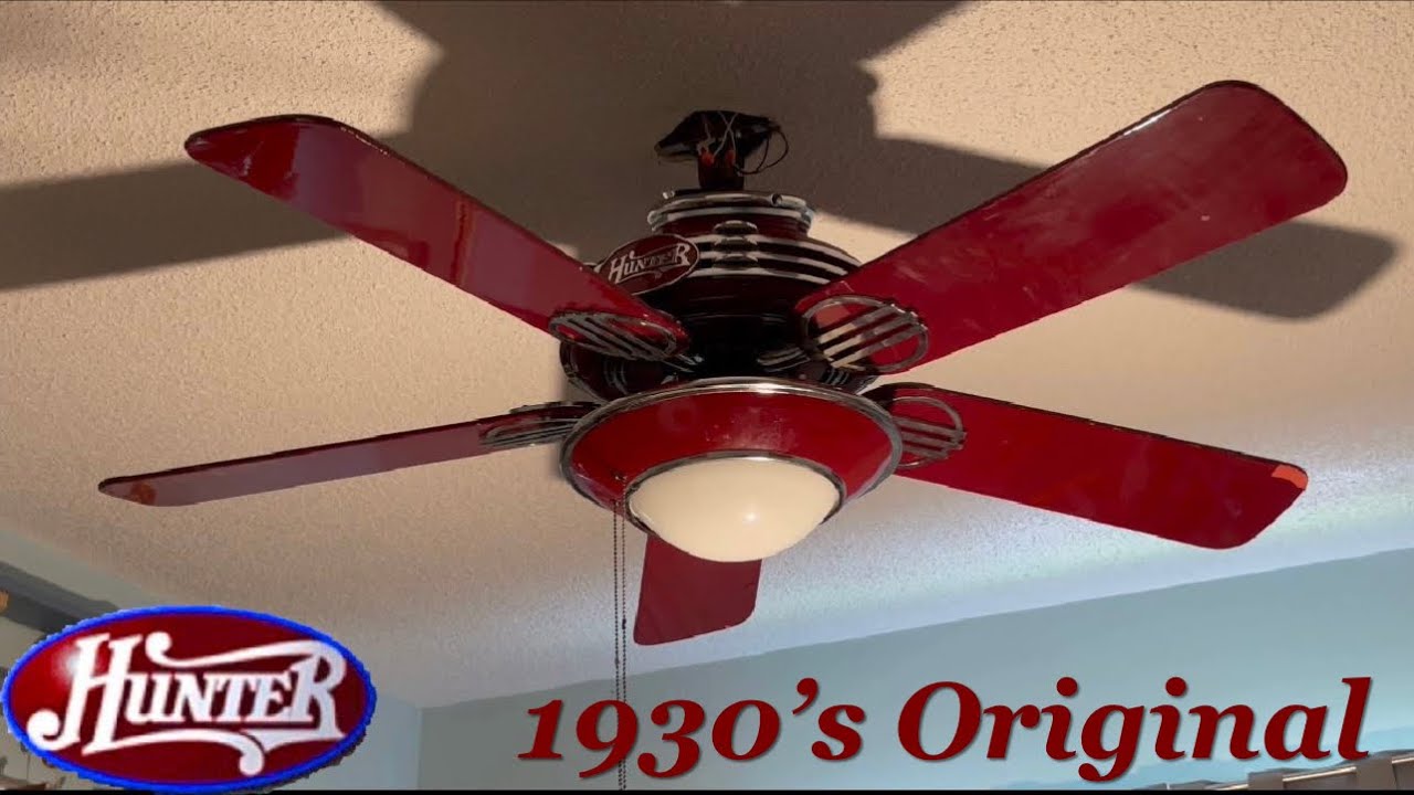 52" Hunter 1930's Original Ceiling Fan (Wine Red) - YouTube