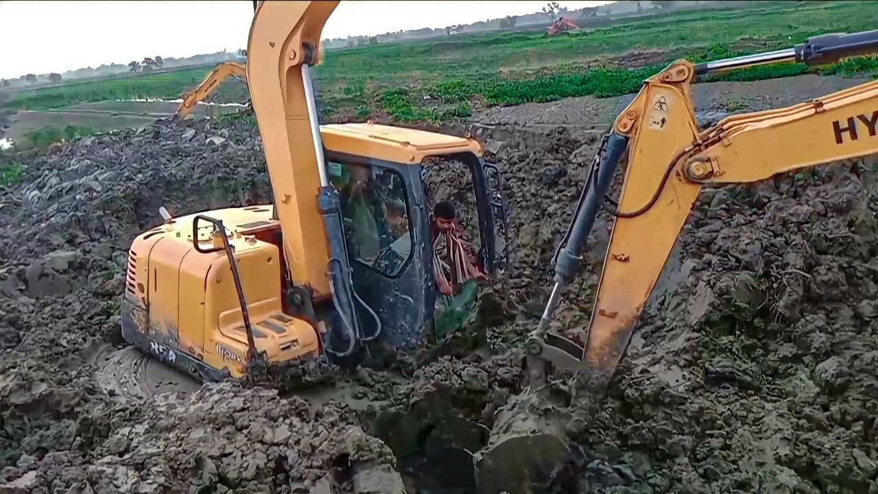 The Dark Secret of the Stuck in Mud Hyundai Excavator - YouTube