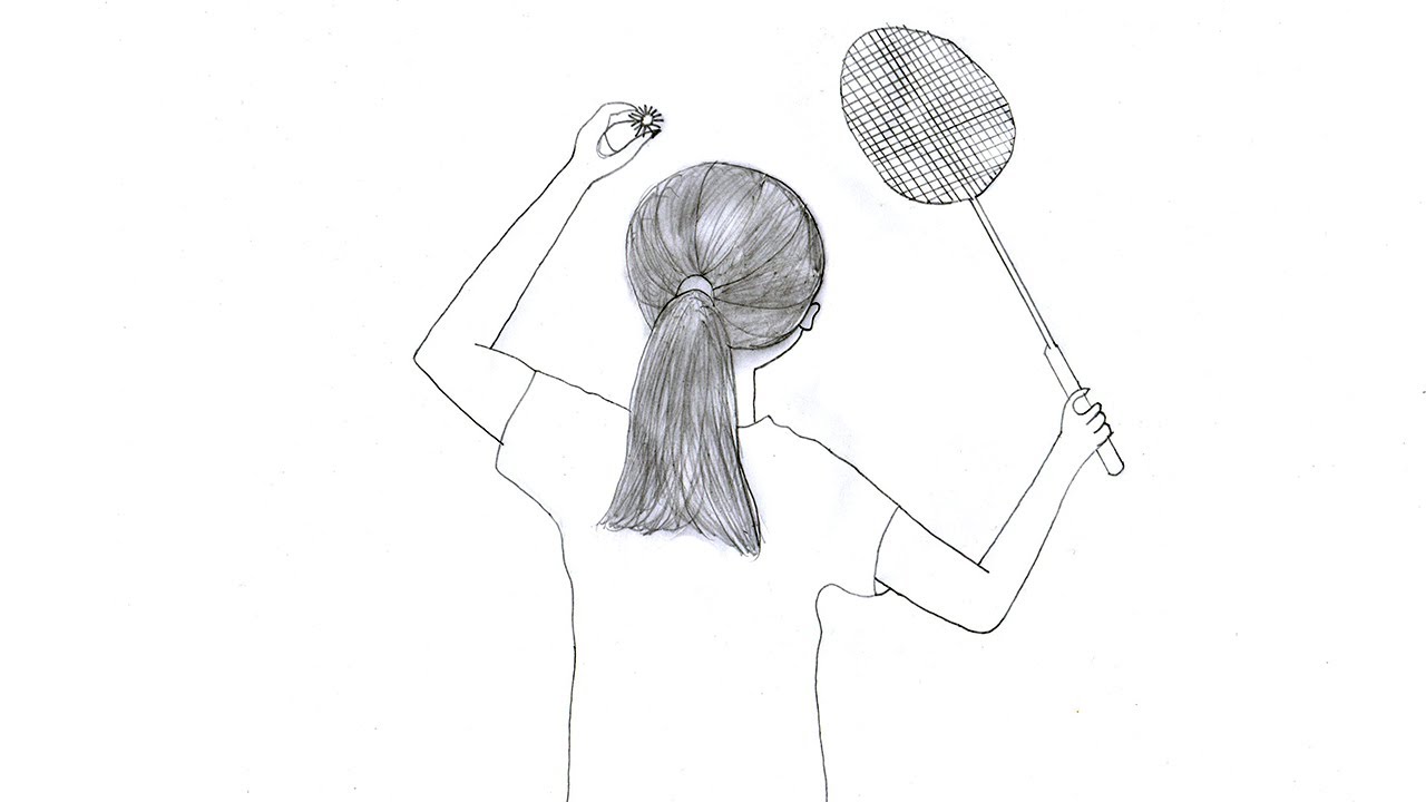 Playing Badminton Sport Girl Drawing Pencil Sketch | Girl Back Side ...