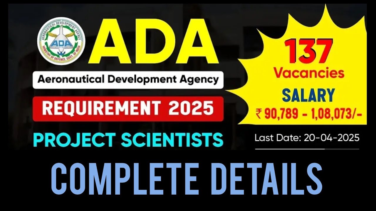 ADA Recruitment 2025 | Ministry of Defence| Project Scientists ...