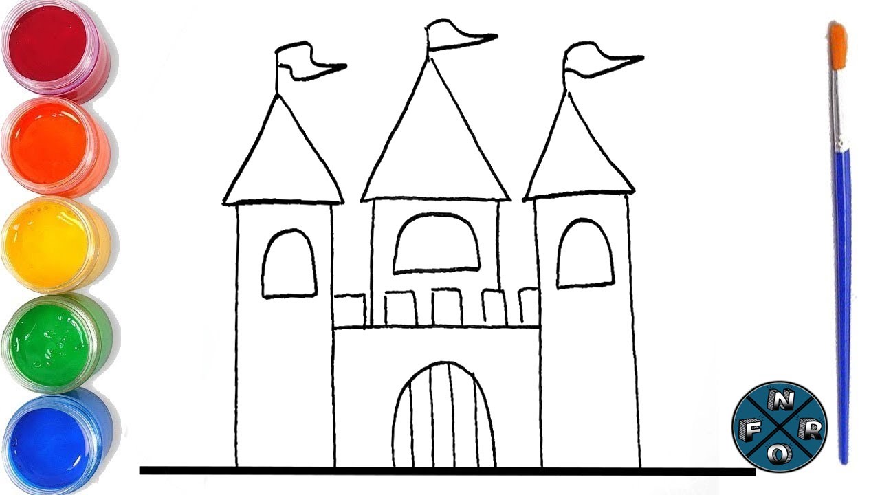 How to Draw Castle For Kids/ Coloring Castle Easy with Marker/ Easy ...