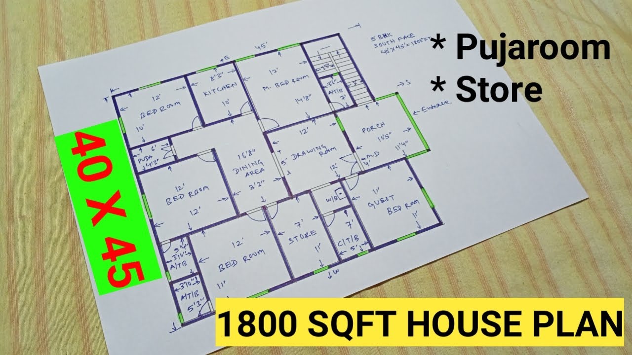 40 x 45 house plans south facing | 40 x 45 ghar ka design | 1800 sq ft ...