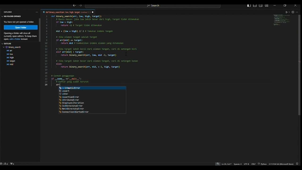 tugas Algoritma dan pemrograman mengimplementasikan binary search - YouTube